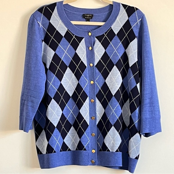 Talbots | Sweaters | Talbots Merino Wool Cardigan W X Blue Argyle ...